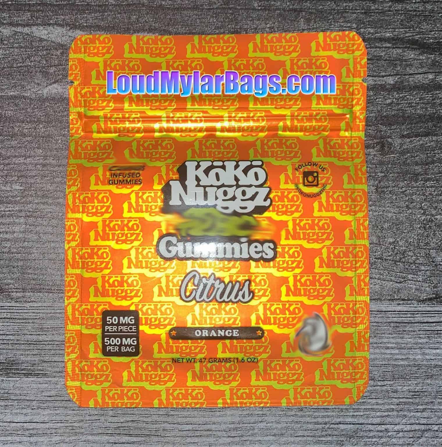 Koko Nuggz + – Gummies Citrus Orange 500mg mylar bags – Loud Mylar Bags